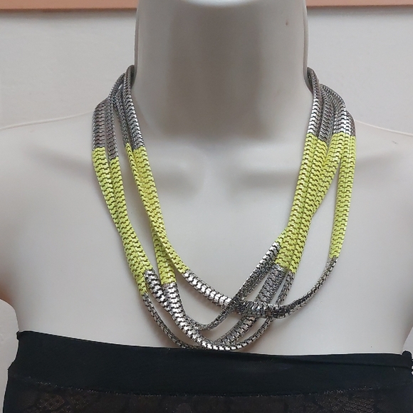 Jewelry | Chic Modernist Triple Layered Neon Green Silver Tone ...